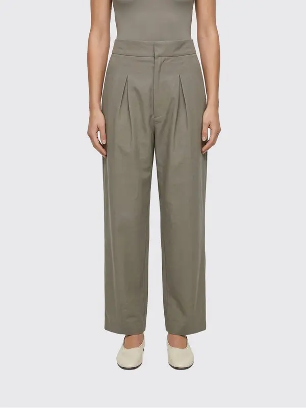 Soeur Viscose And Linen Blend Straight Trousers - Green