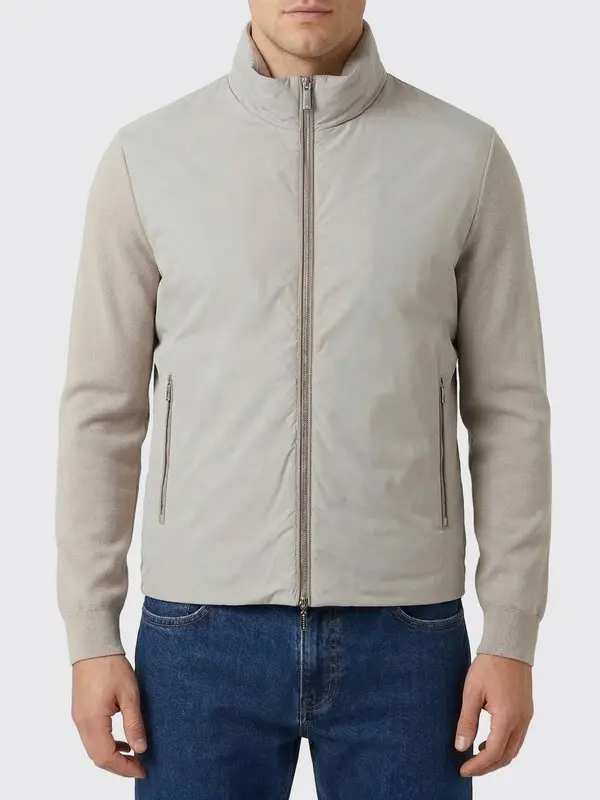 MOORER Technical Fabric And Knit Windbreaker Jacket - Beige