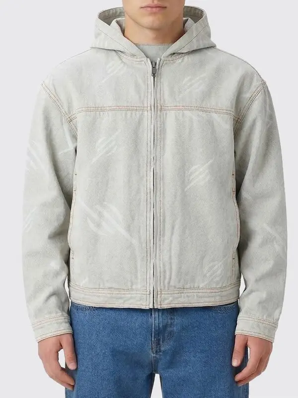 DAILY PAPER Denim Hooded Jacket With Monogram Logo - Grey