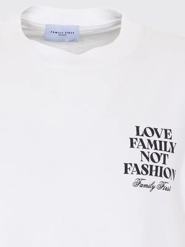 FAMILY FIRST Cotton Crew Neck T-shirt With Slogan - White