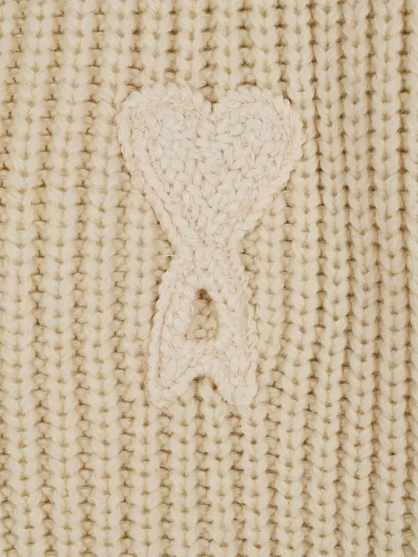 AMI Paris Wool And Cotton Blend V-neck Sweater With Contrast Trims - White