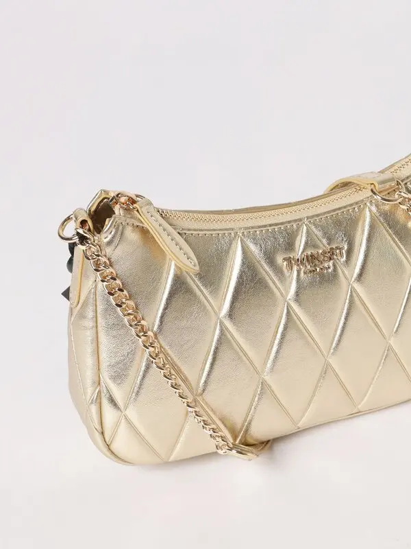 TWINSET Quilted Faux Leather Shoulder Bag With Metal Handle