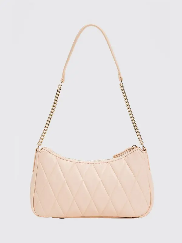 TWINSET Quilted Faux Leather Shoulder Bag With Metal Handle - Peach