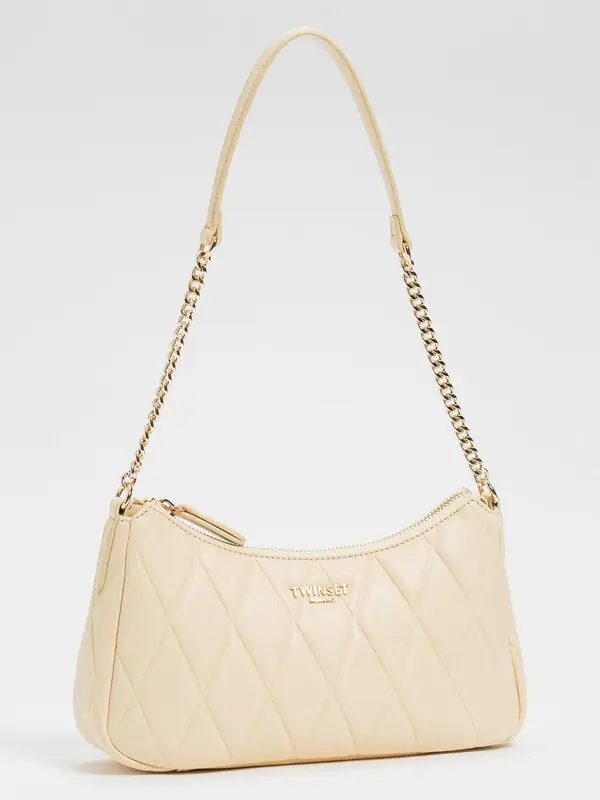 TWINSET Quilted Faux Leather Shoulder Bag With Metal Handle - Yellow
