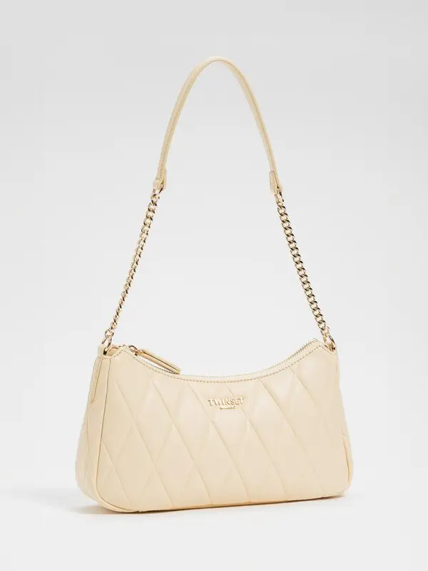 TWINSET Quilted Faux Leather Shoulder Bag With Metal Handle - Yellow