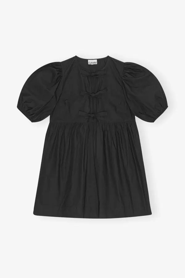 GANNI Cotton Poplin Mini Dress - Black