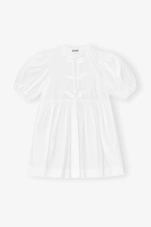 GANNI Cotton Poplin Mini Dress - White