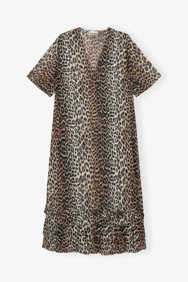 GANNI Leopard Chiffon Maxi Dress - Mixed
