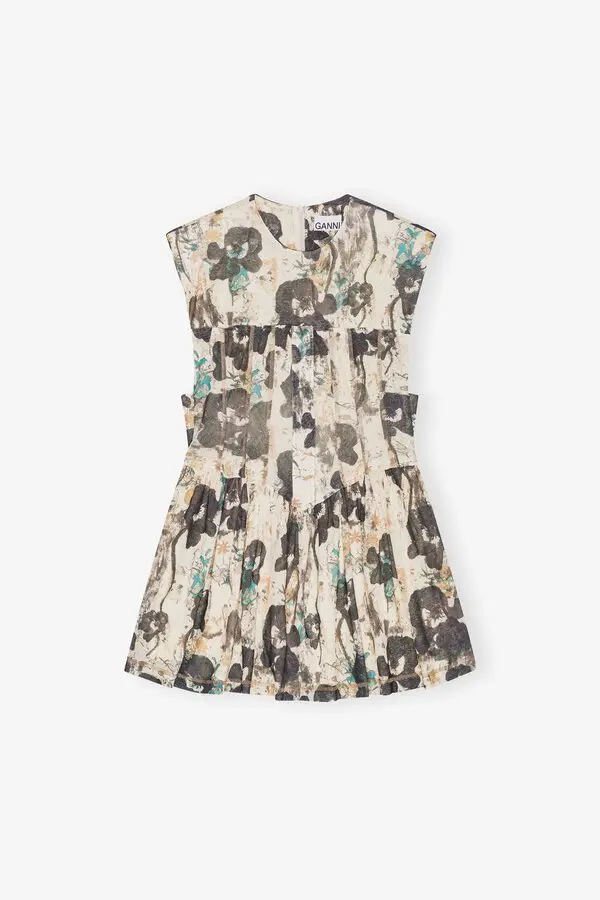 GANNI Printed Mesh Corset Mini Dress