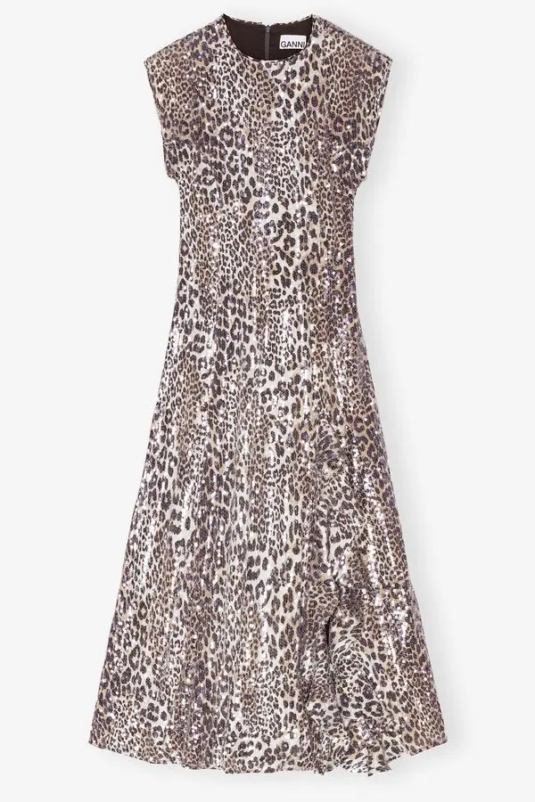 GANNI Leopard Sequins Long Dress - Mixed
