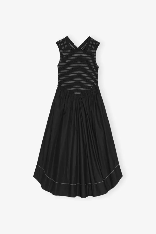 GANNI Washed Stretch Cotton Smock Midi Dress - Black