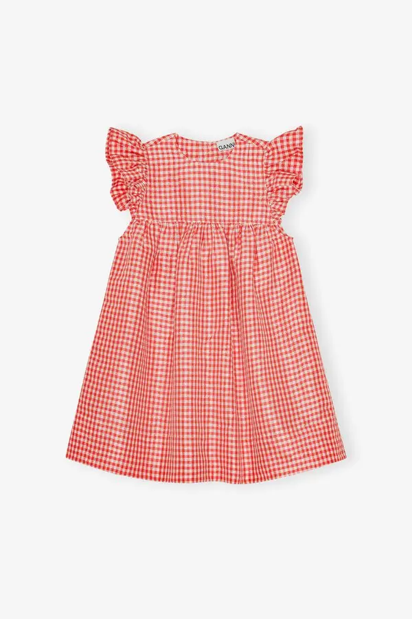 GANNI Crinkled Check Taffeta Mini Dress - Red