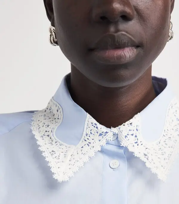 Sandro Cotton Lace-trim Shirt - Blue