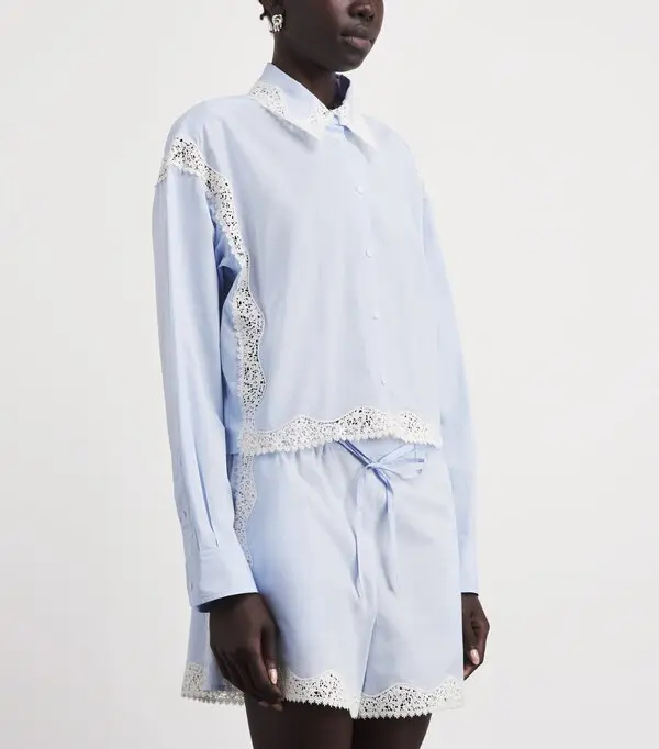 Sandro Cotton Lace-trim Shirt - Blue