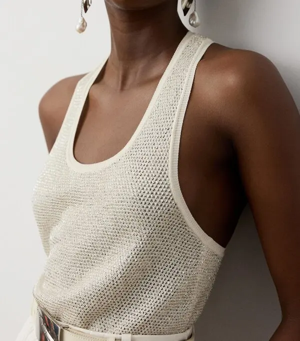 Ralph Lauren Embellished Mulberry Silk Tank Top - Neutral