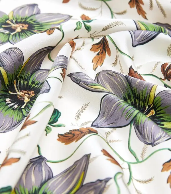 Max Mara Silk Twill Floral Scarf - White