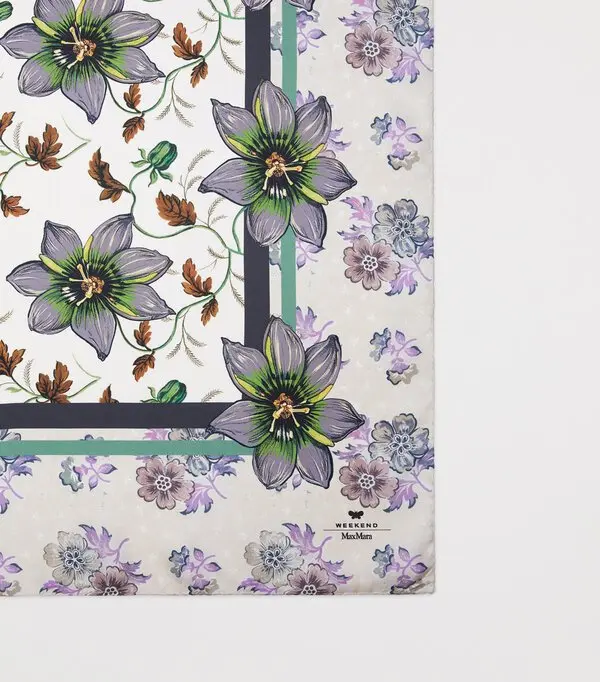 Max Mara Silk Twill Floral Scarf - White