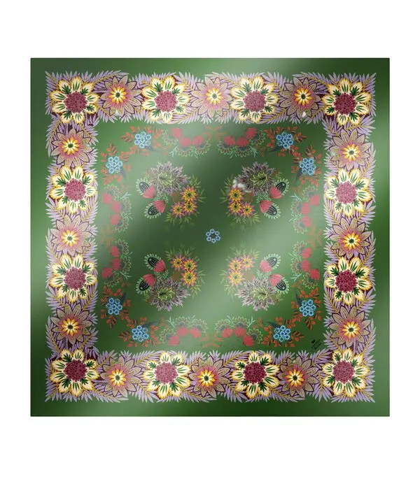 Max Mara Silk Twill Floral Scarf - Green