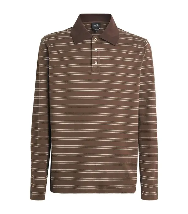 A.p.c. Cotton Stripe Polo Shirt - Brown