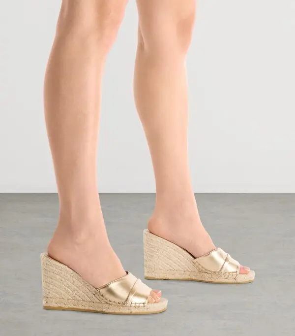 MALONE SOULIERS Soleil Metallic Leather Wedge Espadrilles - Gold