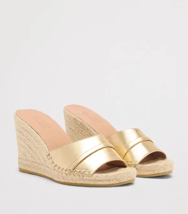 MALONE SOULIERS Soleil Metallic Leather Wedge Espadrilles - Gold