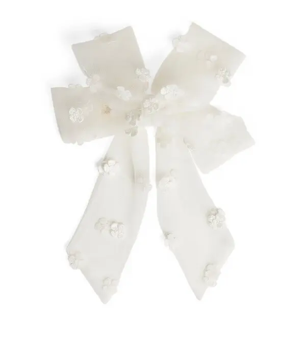 Bonpoint Floral Appliqué Bow Hair Clip - White