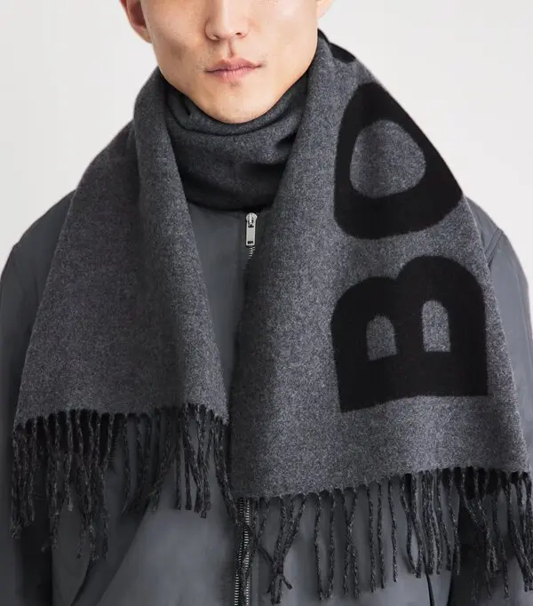 BOSS Wool-blend Rikard Scarf - Grey