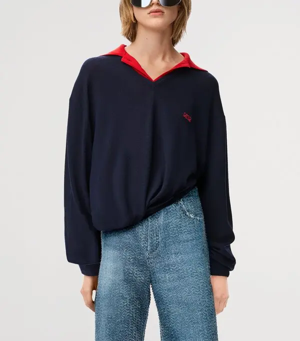 Loewe Wool-blend V-neck Sweater - Navy