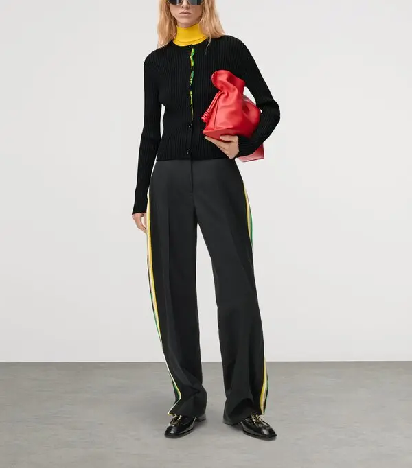 Loewe Ribbed Knit Cardigan With Contrast Trim