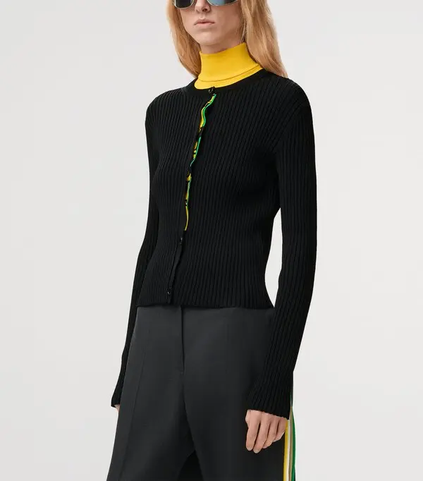 Loewe Ribbed Knit Cardigan With Contrast Trim