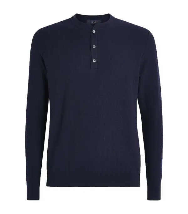 Sease Wool, Silk And Cashmere Herringbone Henley Top