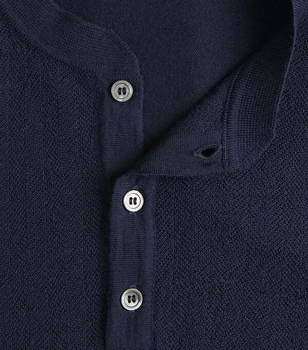 Sease Wool, Silk And Cashmere Herringbone Henley Top