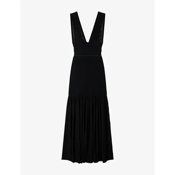 Sandro Sleeveless V-neck Knitted Maxi Dress