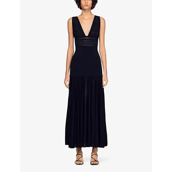 Sandro Sleeveless V-neck Knitted Maxi Dress