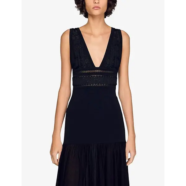 Sandro Sleeveless V-neck Knitted Maxi Dress