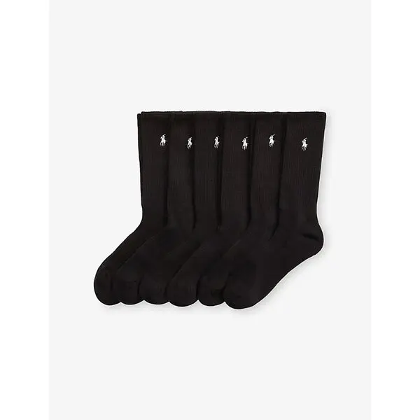 Polo Ralph Lauren Set Of Six Embroidered Crew Socks - Black