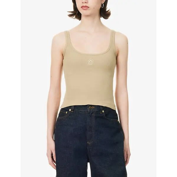 MARINE SERRE Embroidered Logo-patch Stretch-cotton Top