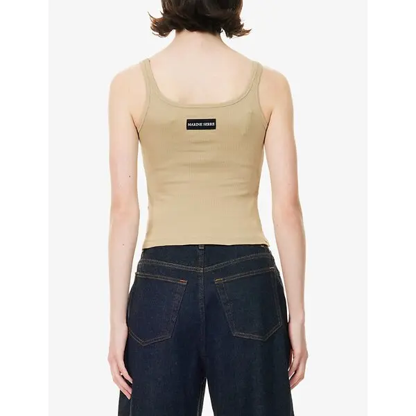 MARINE SERRE Embroidered Logo-patch Stretch-cotton Top