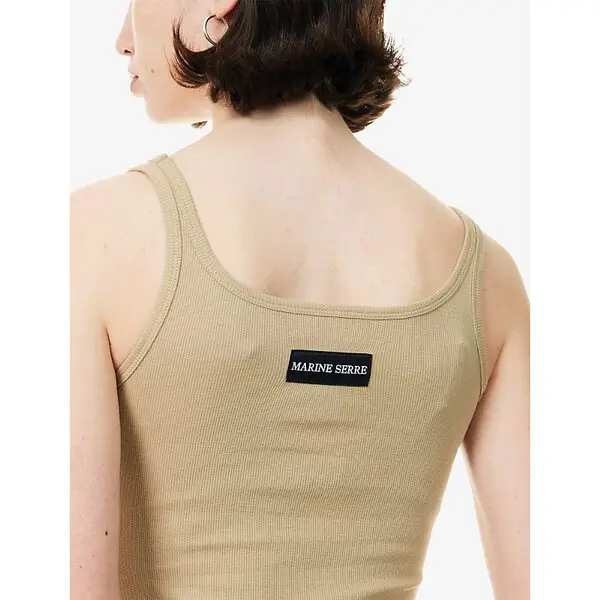 MARINE SERRE Embroidered Logo-patch Stretch-cotton Top