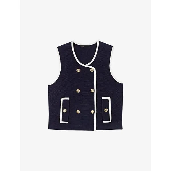 Maje Sleeveless Wool-blend Double-breasted Top - Navy