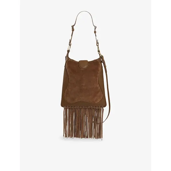 Sandro Leather And Suede Shoulder Bag - Camel