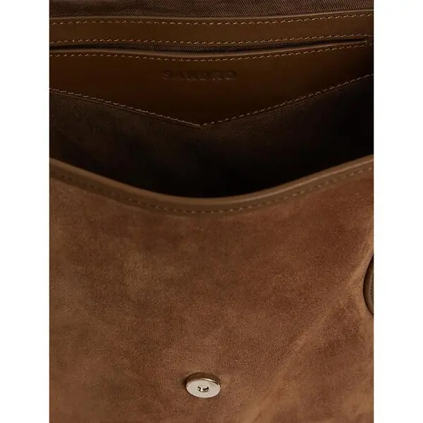 Sandro Leather And Suede Shoulder Bag - Camel
