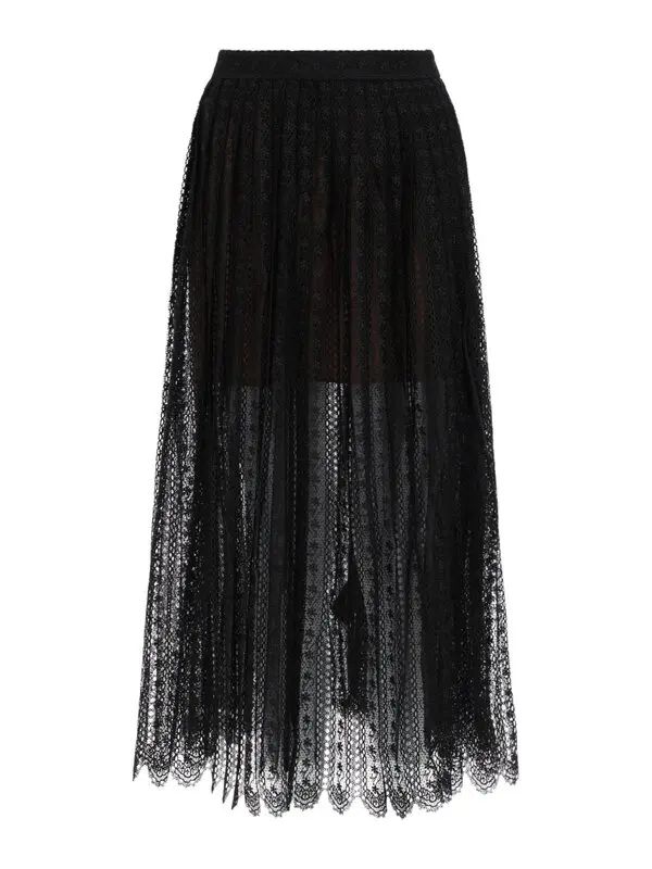 SELF-PORTRAIT Lace Midi Skirt - Black
