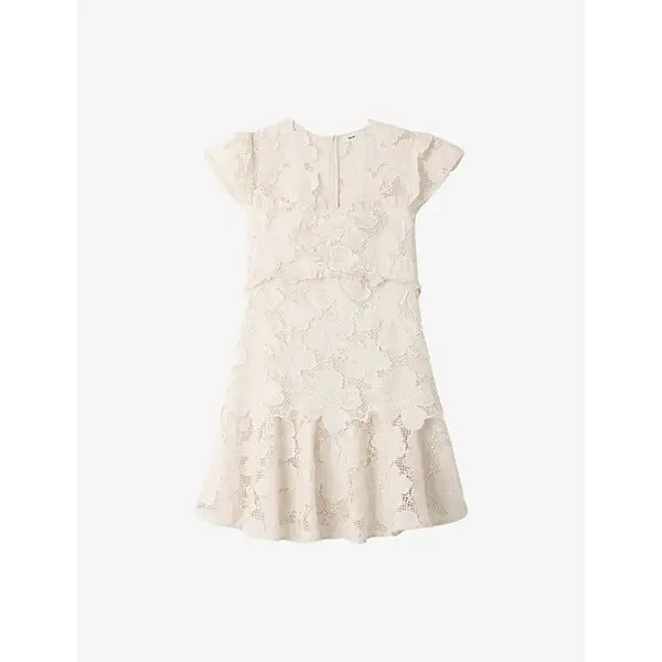Sandro Floral V-neck Cotton-blend Mini Dress - White