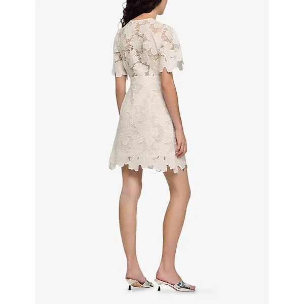 Sandro Floral V-neck Cotton-blend Mini Dress - White