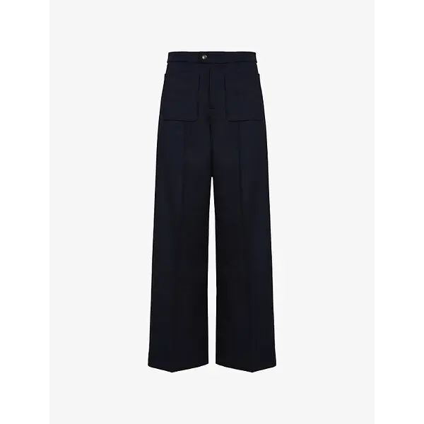 Soeur Flared Straight-leg High-rise Stretch-woven Trousers - Navy