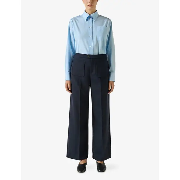 Soeur Flared Straight-leg High-rise Stretch-woven Trousers - Navy