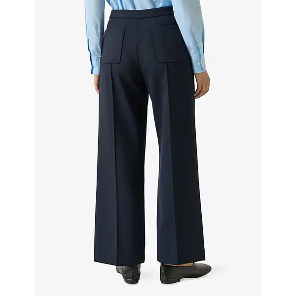 Soeur Flared Straight-leg High-rise Stretch-woven Trousers - Navy