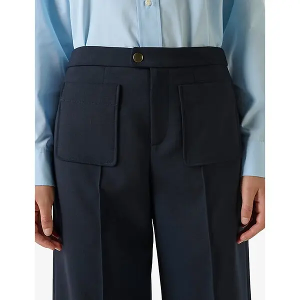 Soeur Flared Straight-leg High-rise Stretch-woven Trousers - Navy