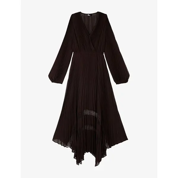The Kooples Lace-embroidered Pleated Maxi Dress - Cafe
